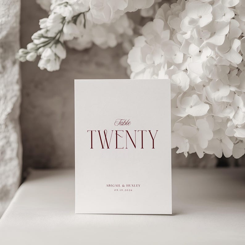 Burgundy Wedding Table Numbers • Canva Template • Red and White ...
