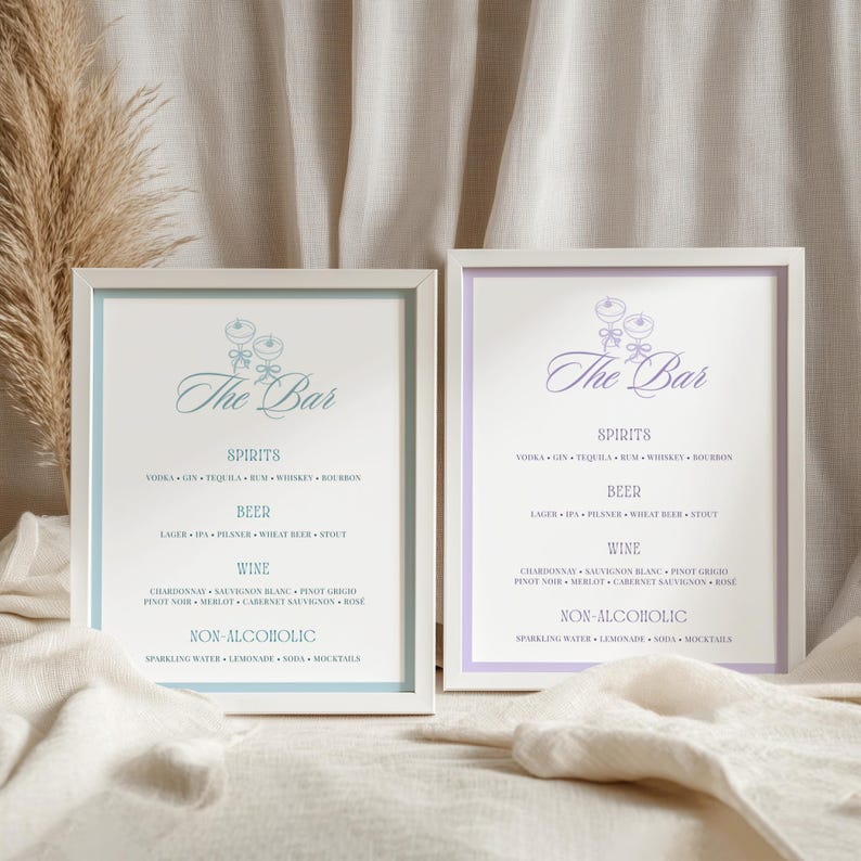 Hand Drawn Wedding Bar Menu Sign • Canva Template • Whimsical, Elegant ...