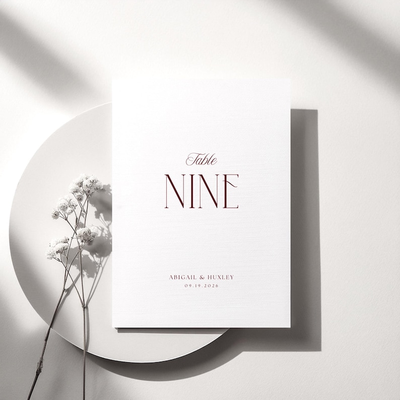 Burgundy Wedding Table Numbers • Canva Template • Red and White ...