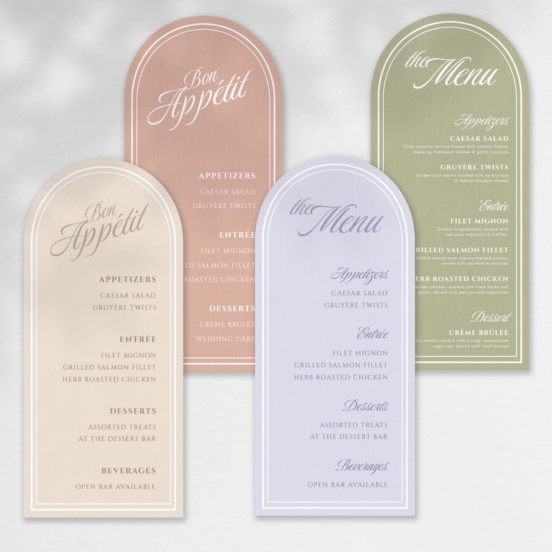 Pastel Arch Wedding Menu • Canva Template • Minimalist, Modern, Elegant ...
