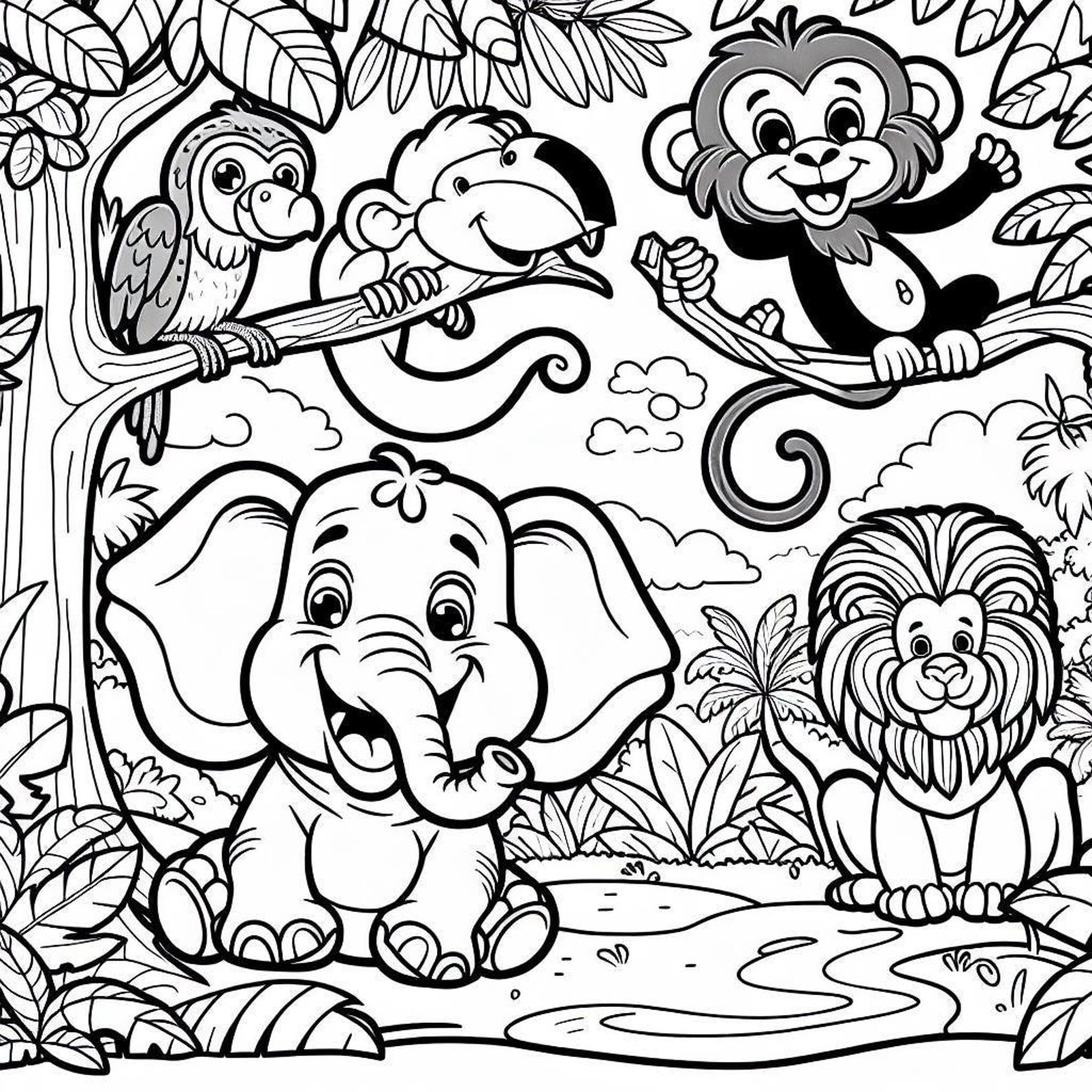 Jungle Animals Coloring Book - Etsy