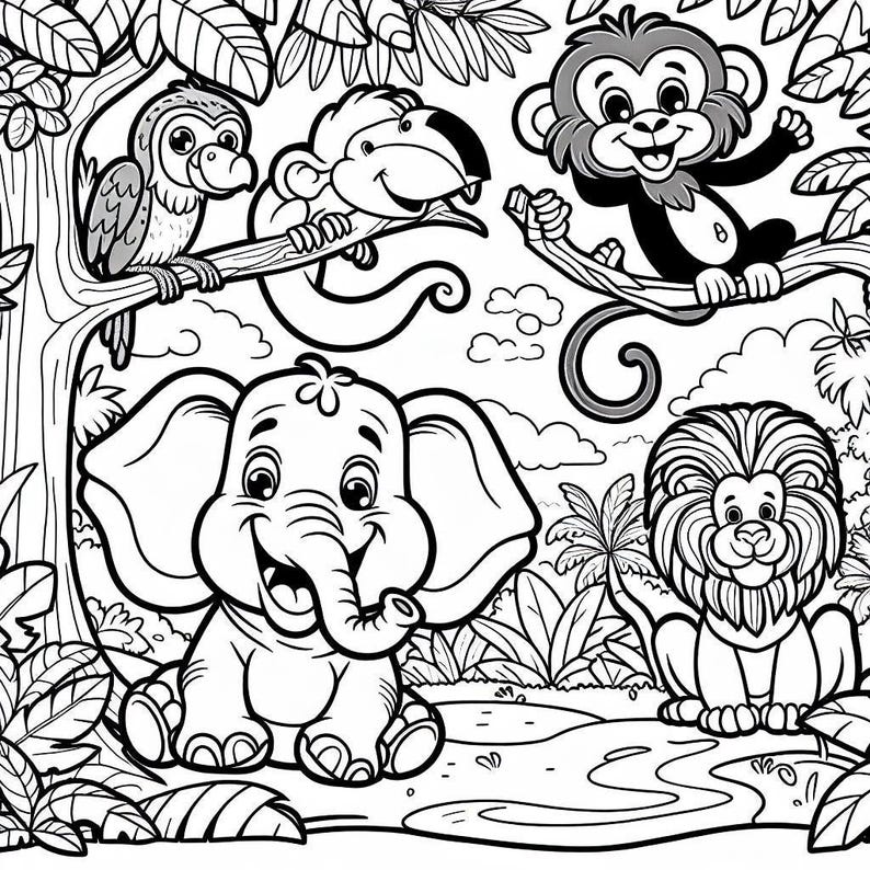 Jungle Animals Coloring Book - Etsy