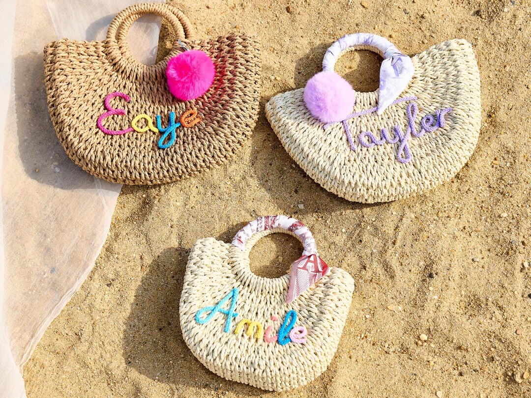 Personalized Straw Bridesmaid Handbag,custom Straw Beach Bag,bridal ...