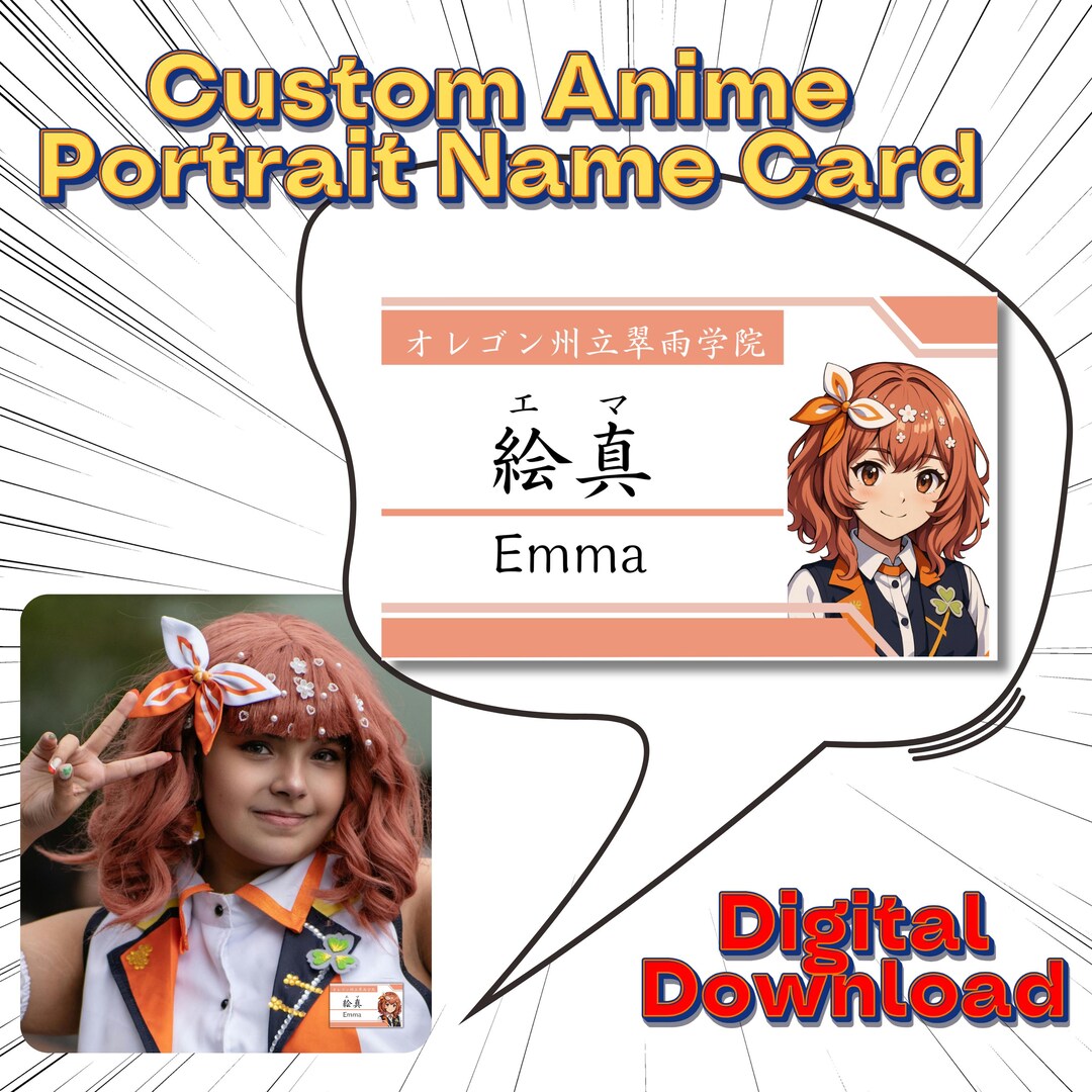 Custom Anime Portrait Digital Name Card Digital Download, Personalized ...