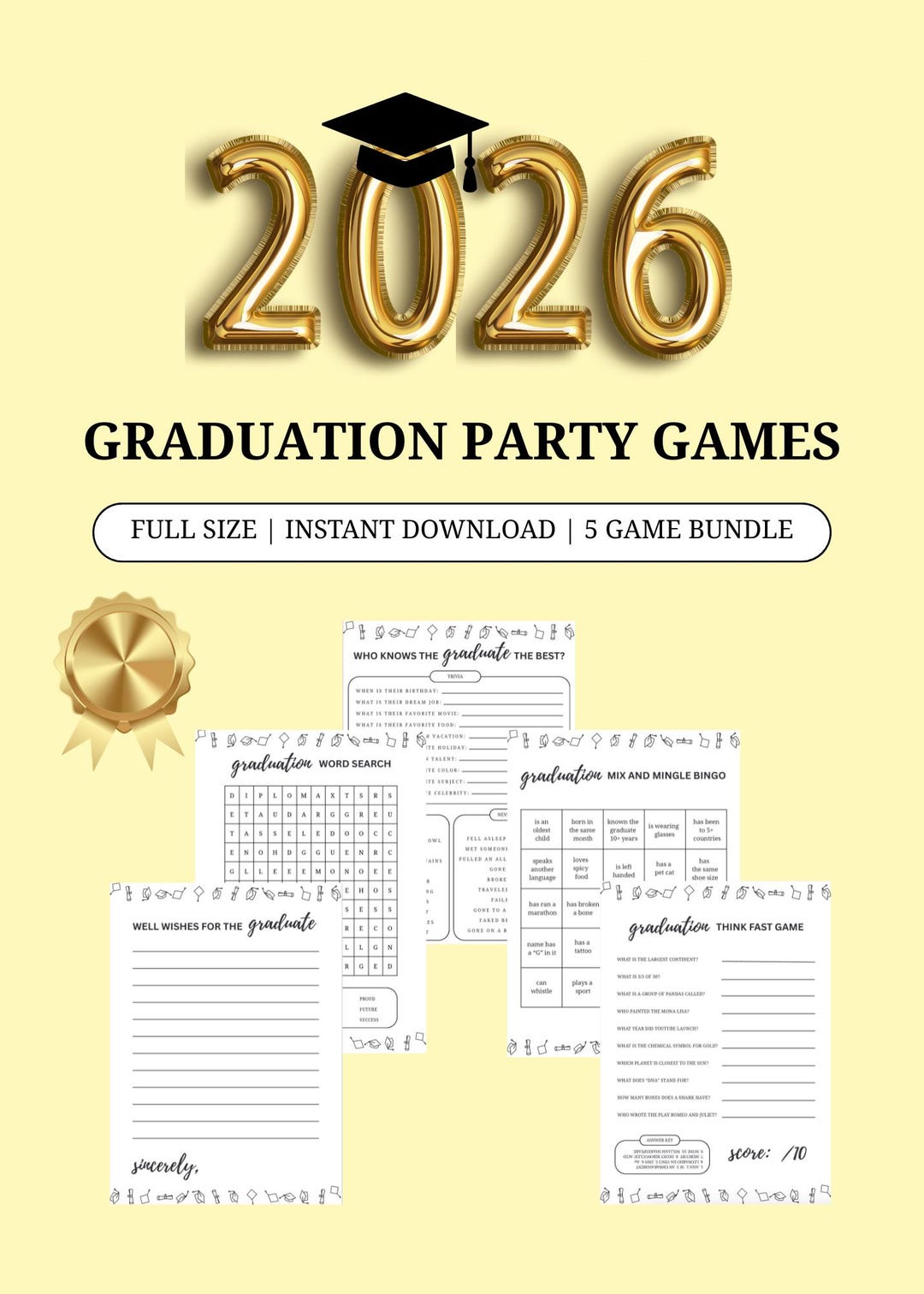 Class of 2026 Graduation Party Games Bundle (printable, 5 Games) - Etsy