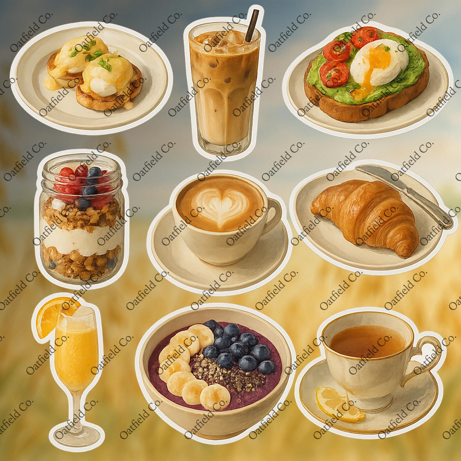 Brunch Food Sticker Pack – Aesthetic Breakfast Iced Coffee Aocado Toast ...