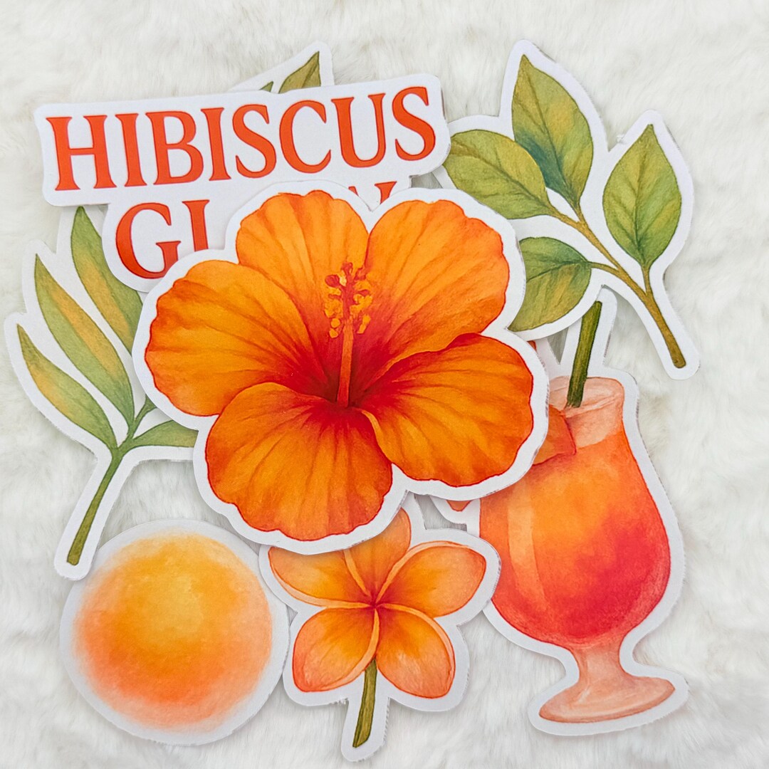 Hibiscus Sticker Pack: Glossy Watercolor Tropical Planner Stickers - Etsy