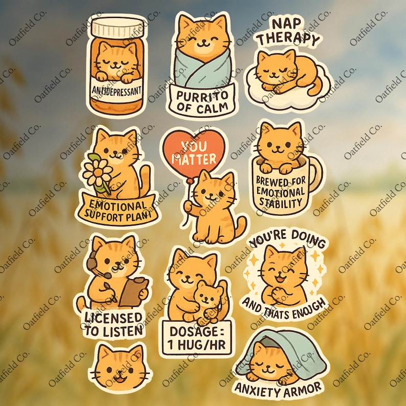 Emotional Support Cat Sticker Pack: Kawaii Mental Health Stickers - Etsy