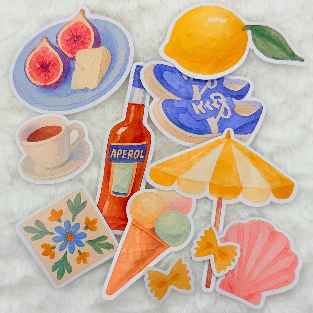 Mediterranean Summer Sticker Pack: Glossy Watercolor Travel Stickers - Etsy