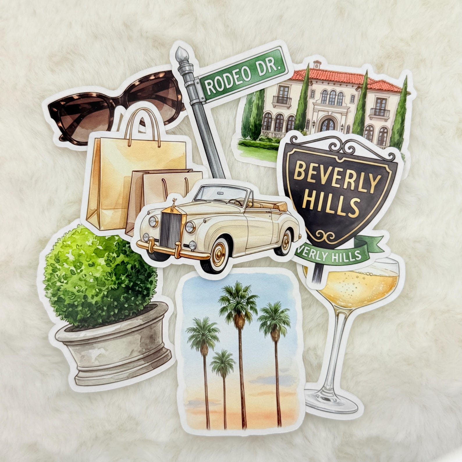 Beverly Hills Sticker Pack, Luxury California Icons, Palm Tree Travel ...