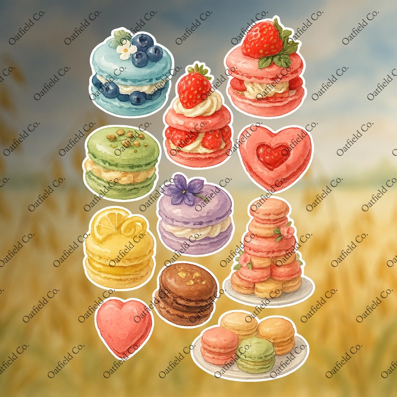 Watercolor Macaron Sticker Pack: Pastel Dessert Stickers for Journals ...