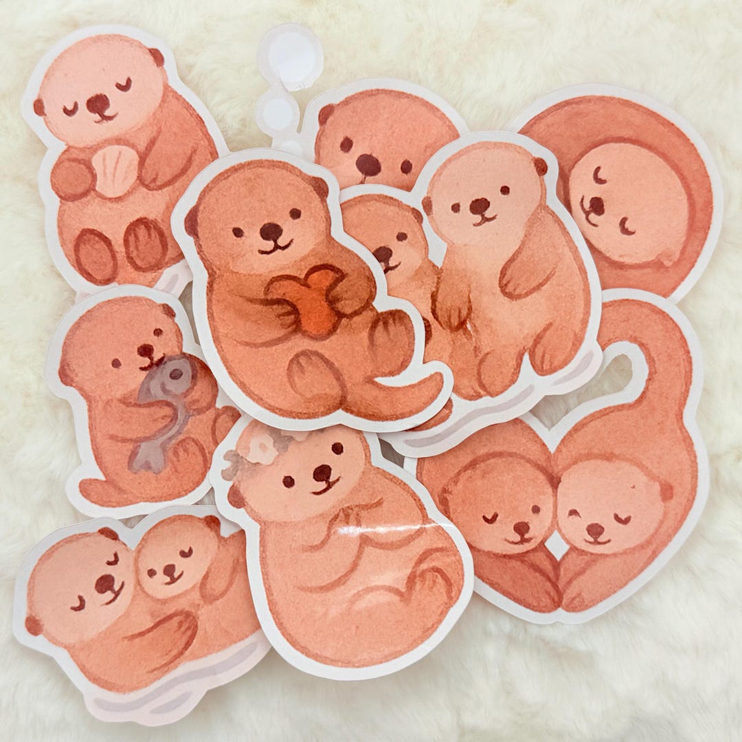 Cozy Otter Sticker Pack – Glossy Cute Otters With Hearts, Hugs ...