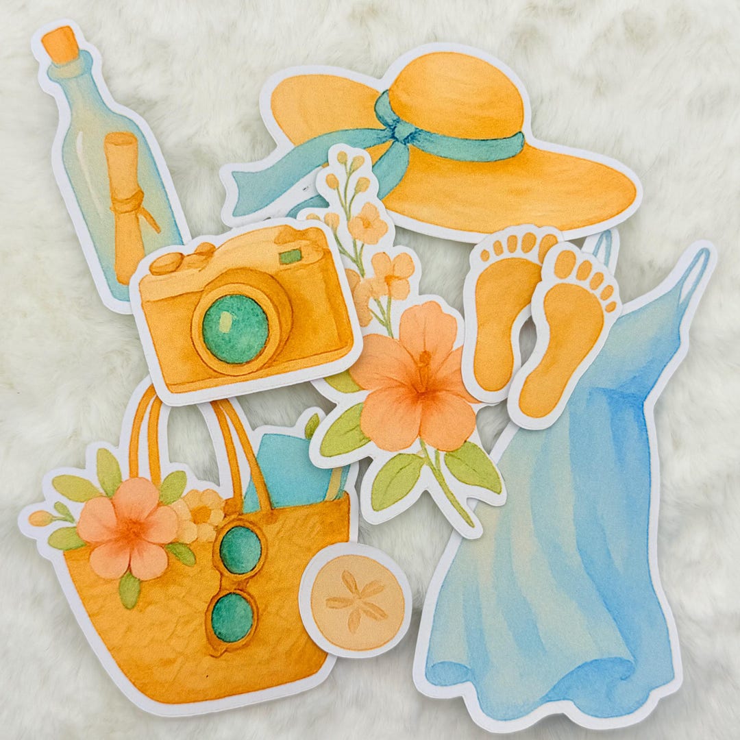 Beach Day Watercolor Sticker Pack: Summer Journal Stickers - Etsy