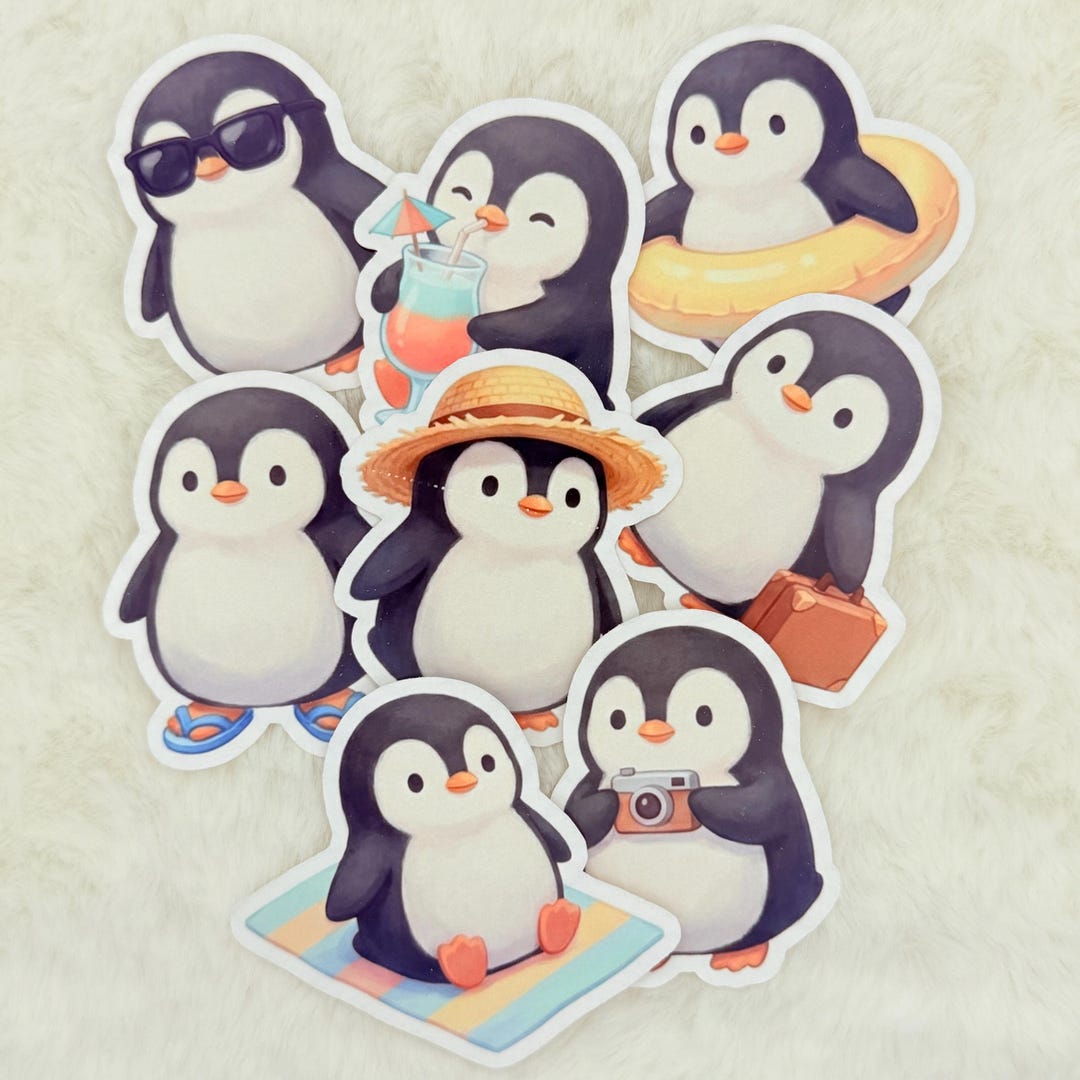 Summer Penguin Sticker Pack, Vacation Penguins, Cozy Travel Art - Etsy