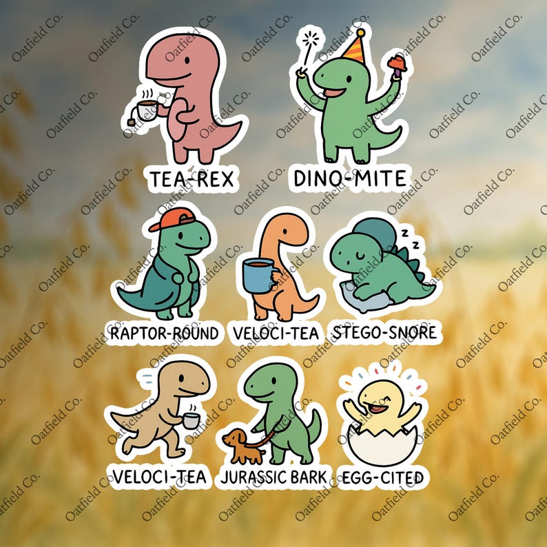 Funny Dinosaur Pun Sticker Pack – Tea-rex, Veloci-tea & More! - Etsy