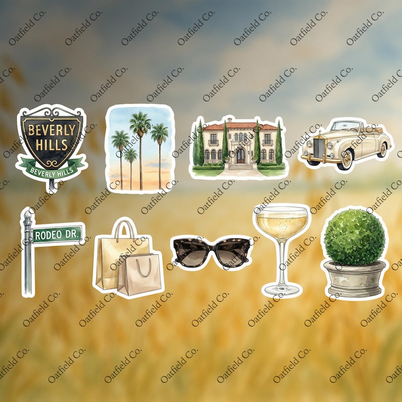 Beverly Hills Sticker Pack, Luxury California Icons, Palm Tree Travel ...