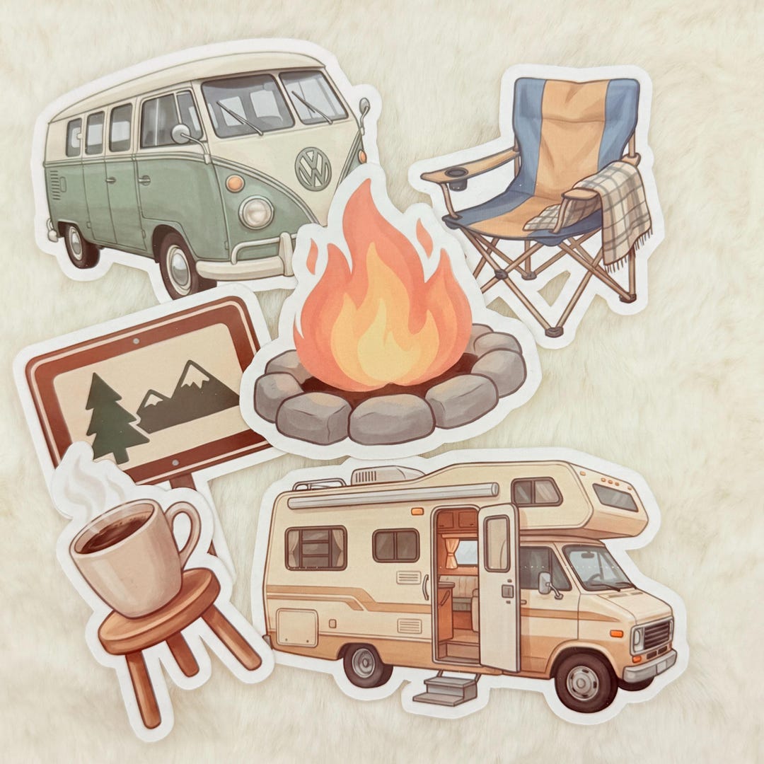 Cozy Camping Sticker Pack – Waterproof Van, RV, Campfire Decals - Etsy
