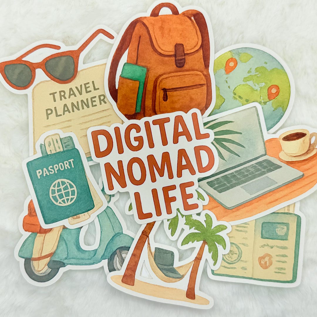 Digital Nomad Sticker Pack: Watercolor Travel Theme - Etsy