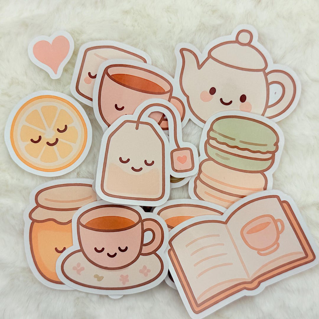 Kawaii Tea Time Sticker Pack – Cute Tea Cups, Lemon, Macarons & Cozy ...