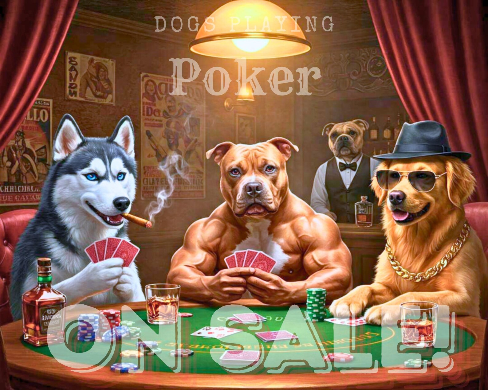 Dogs Playing Poker Print: Whimsical Retro Art for Game Room (digital ...