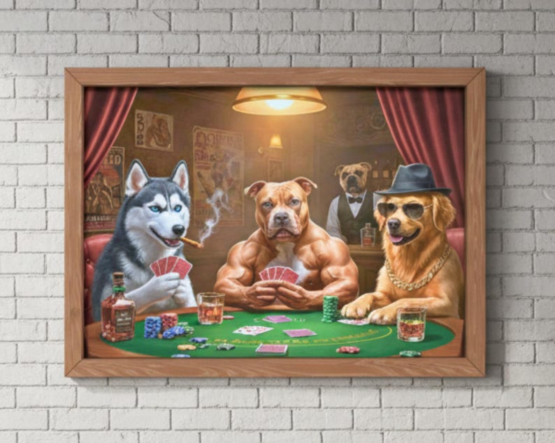 Dogs Playing Poker Print: Whimsical Retro Art for Game Room (digital ...
