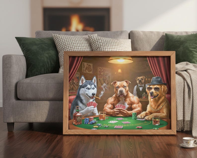 Dogs Playing Poker Print: Whimsical Retro Art for Game Room (digital ...