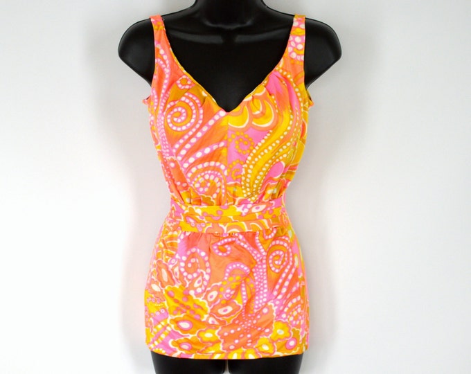 60s Jantzen Swimsuit One Piece Bathing Suit Octopus Tentacles Neon