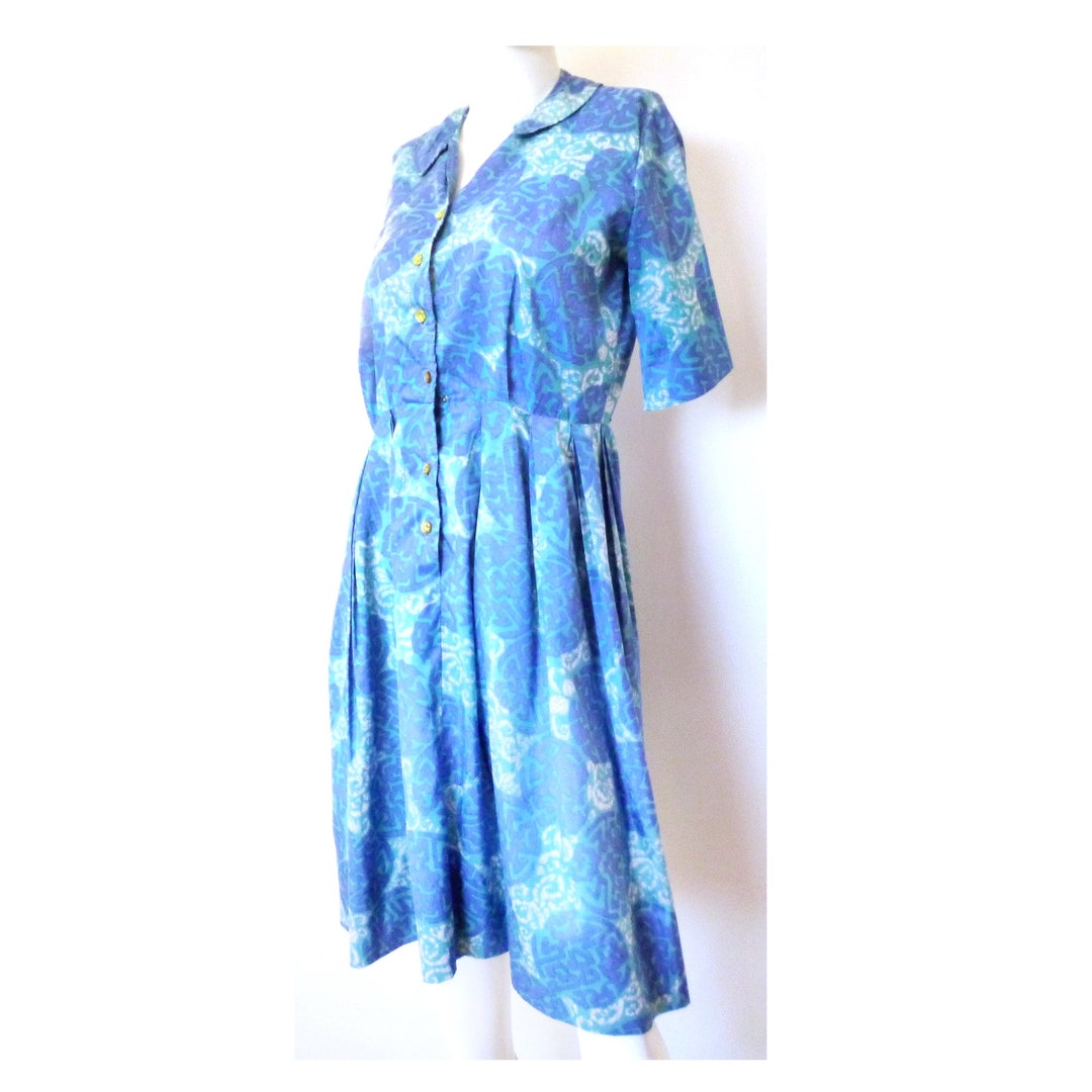 Ann Colby 1950s Day Dress Blue Green Abstract Print Size Med/large - Etsy