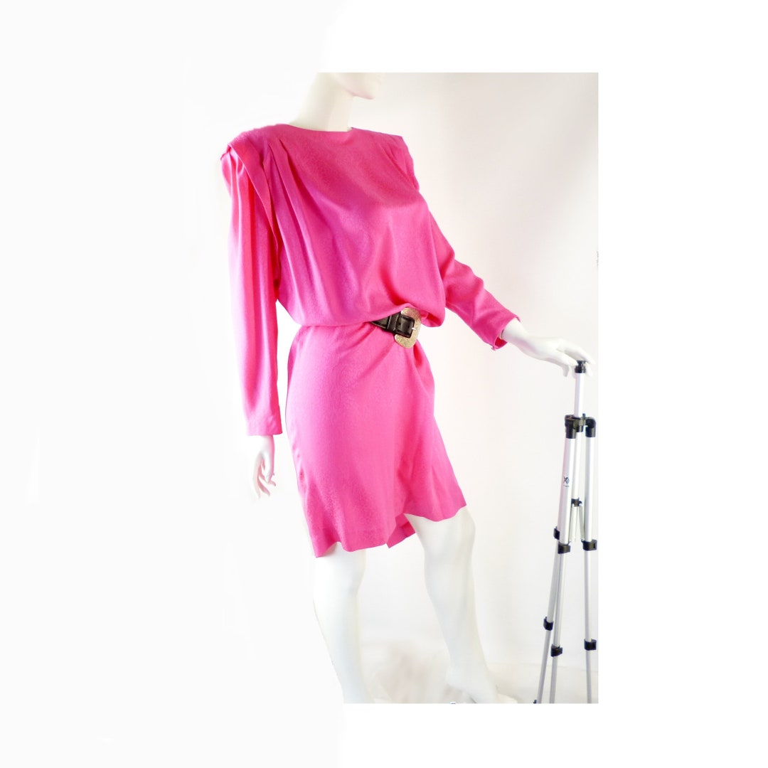 Shocking Pink Dress, Liz Claiborne 1980s, Embossed Silk, Vintage Size ...