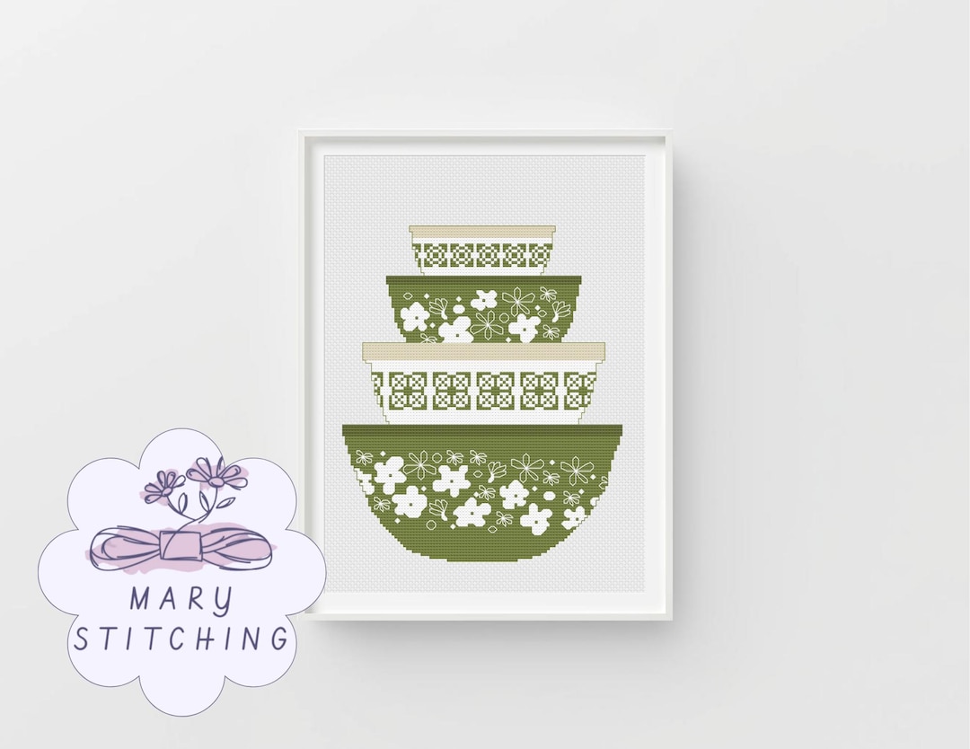 Vintage Green and White Bowls- PDF DIGITAL Cross Stitch Pattern - Etsy