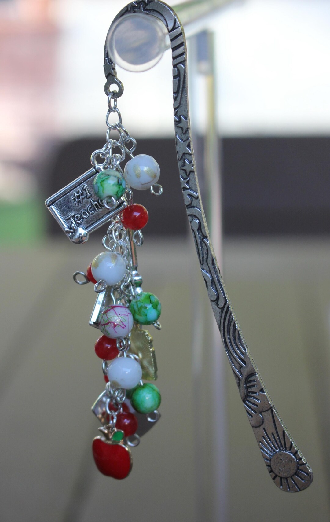 Shepherds Hook Bookmark-teacher Themed, Teacher Bookmark, Silver Beaded ...