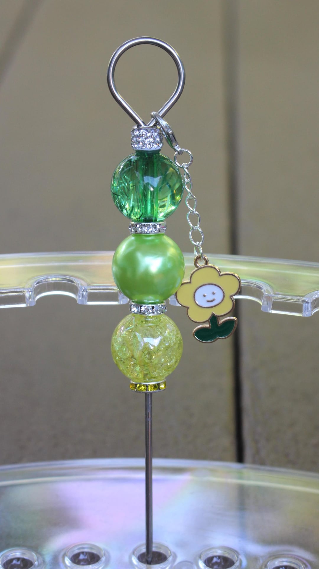 Pokey Tool-green Beads W/yellow Floral Charm, Crafters Tool ...