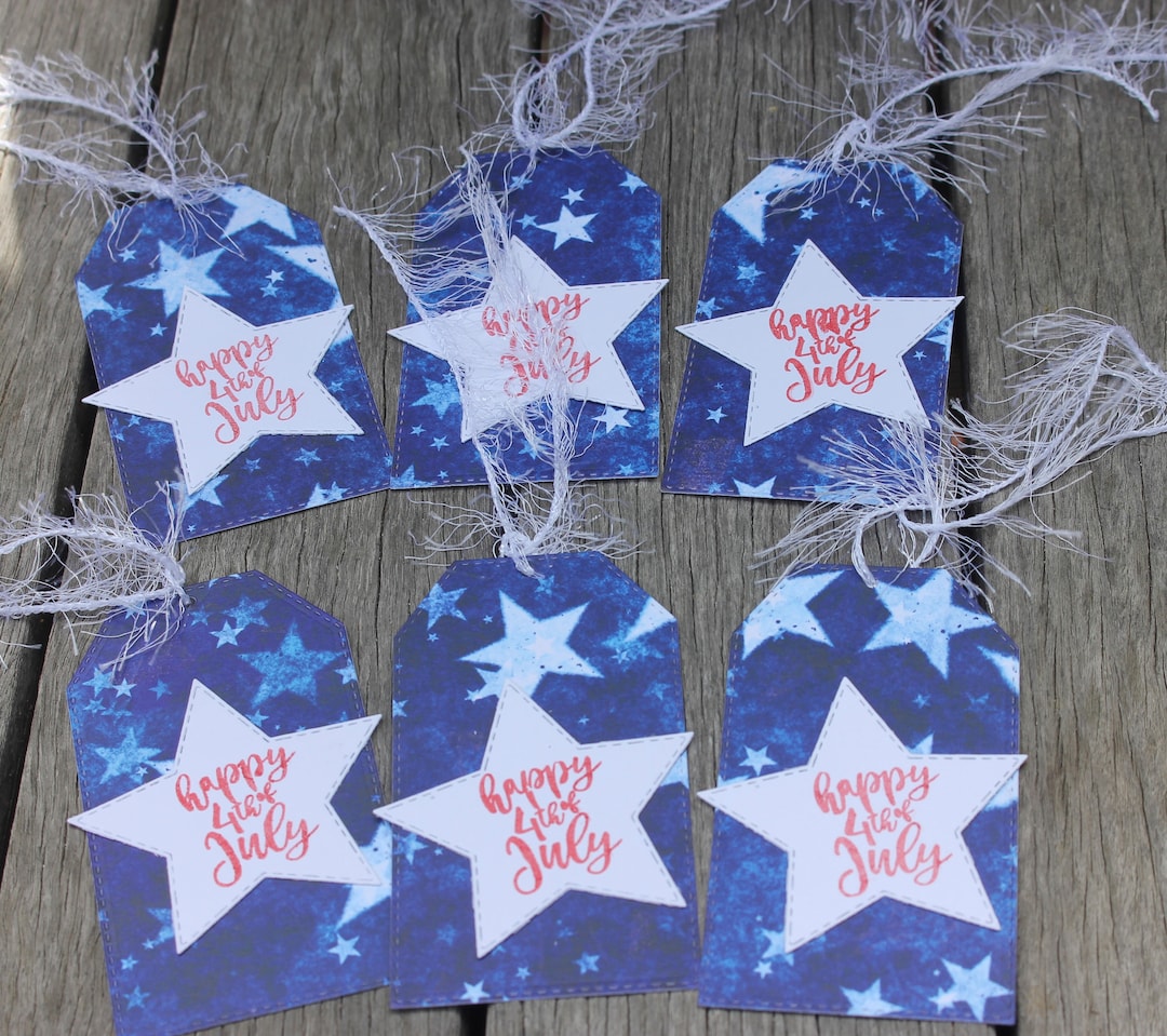 4th of July Gift Tags, Blue and White Stars Gift Tags, Patriotic Gift ...