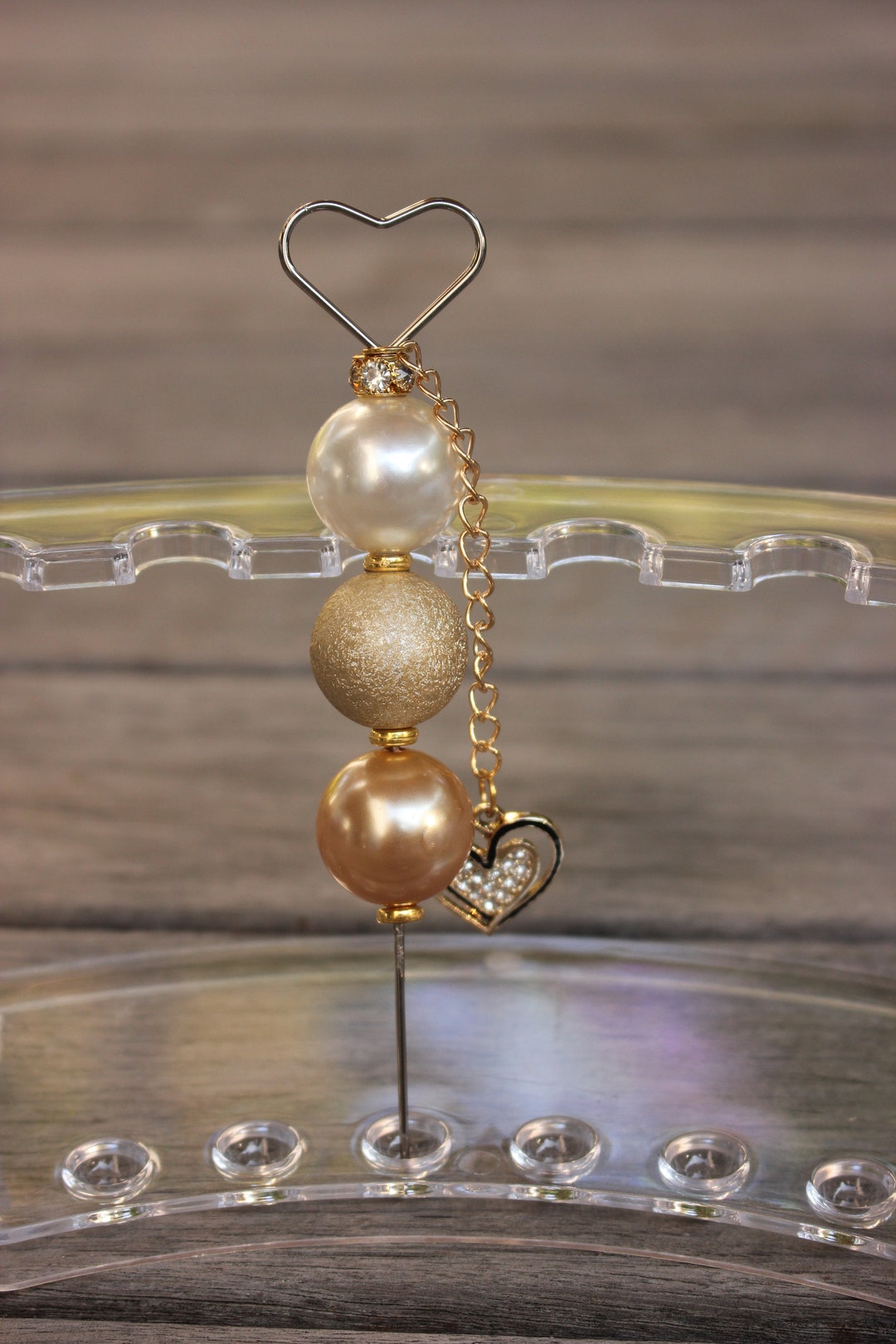 Pokey Tool-pearl and Gold Beads W/gold Rhinestone Heart, Crafters Tool ...