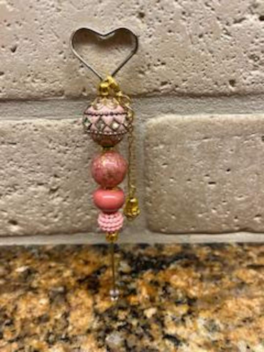 Pokey Tool-pink Shades of Pink Beads W/handmade Gold Charm, Crafters ...