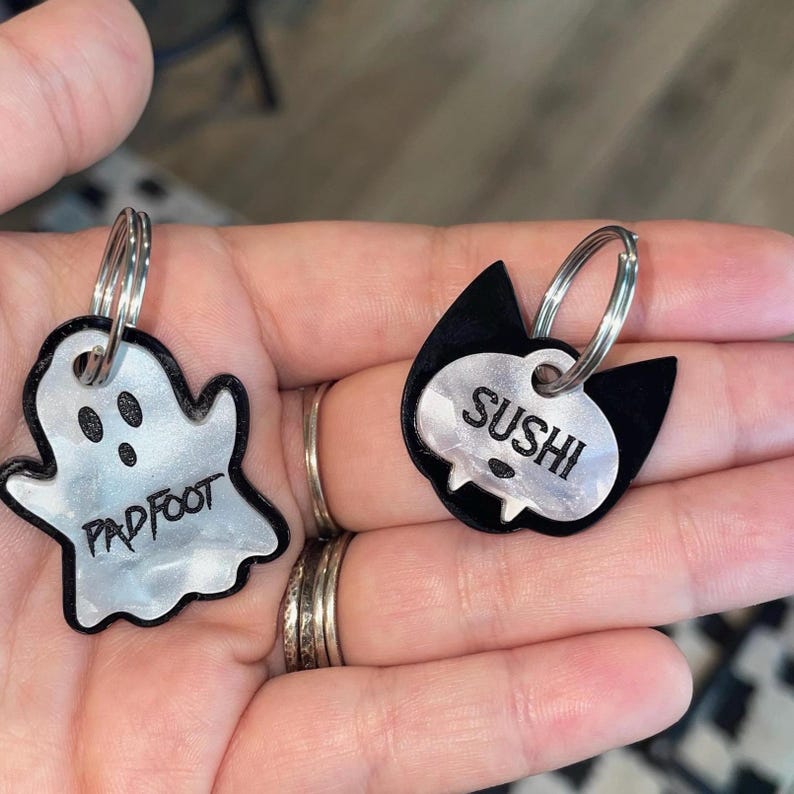 Halloween Cat ID Tag: Personalized Spooky Acrylic Pet Tag - Etsy