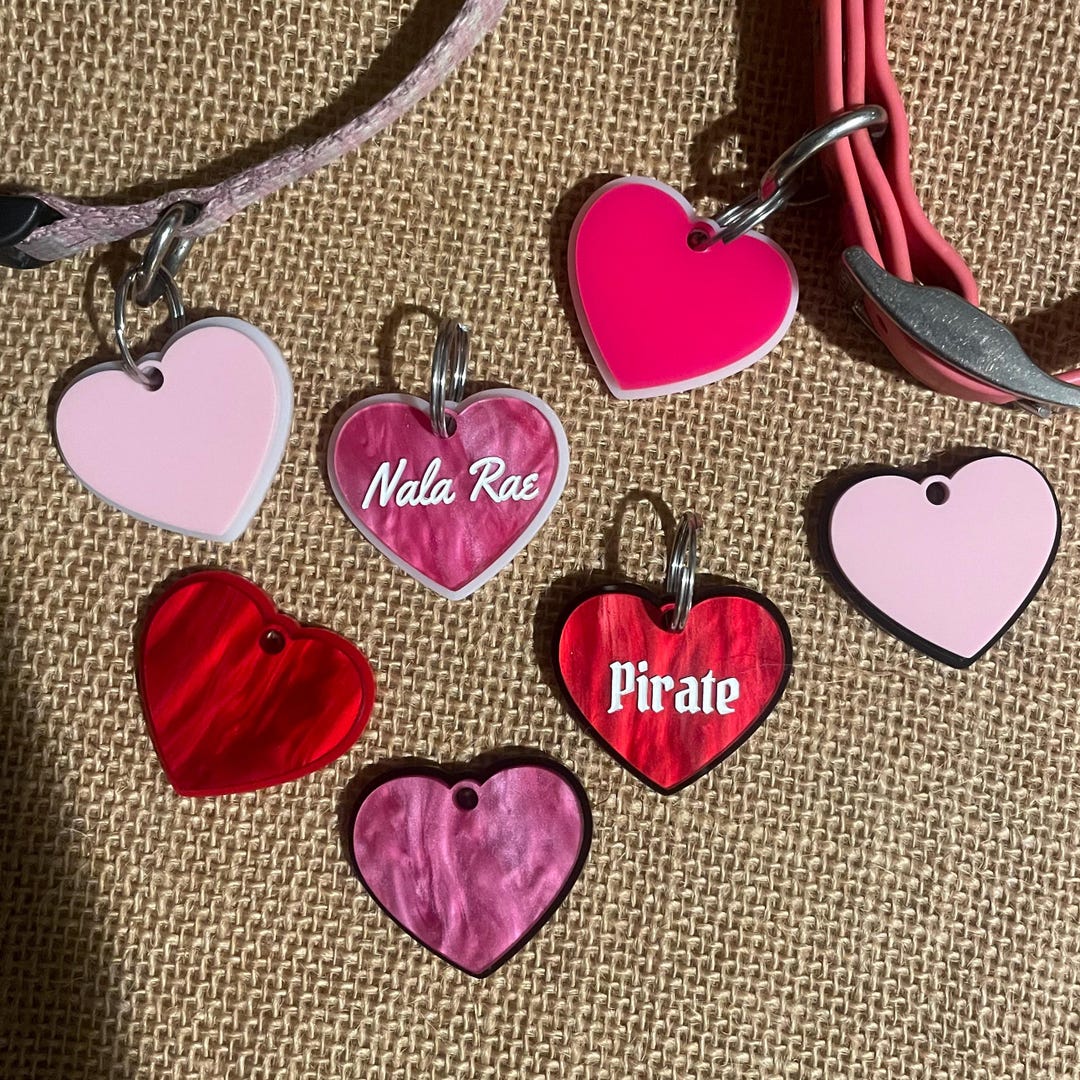 Heart Dog Tag: Custom Acrylic Pet ID, Lightweight & Quiet - Etsy