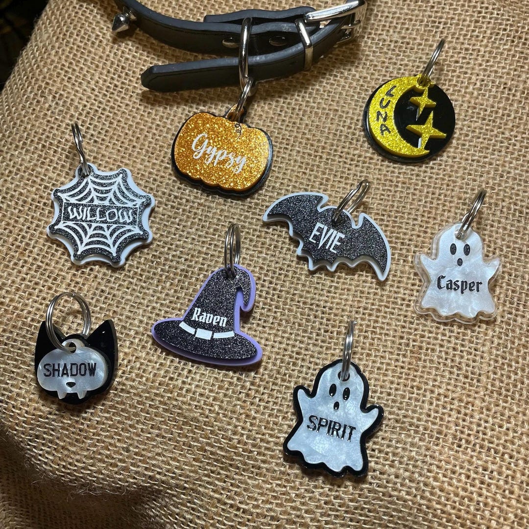 Halloween Dog Tag: Personalized Pet ID Tag, Horror Theme, Spooky Shapes ...