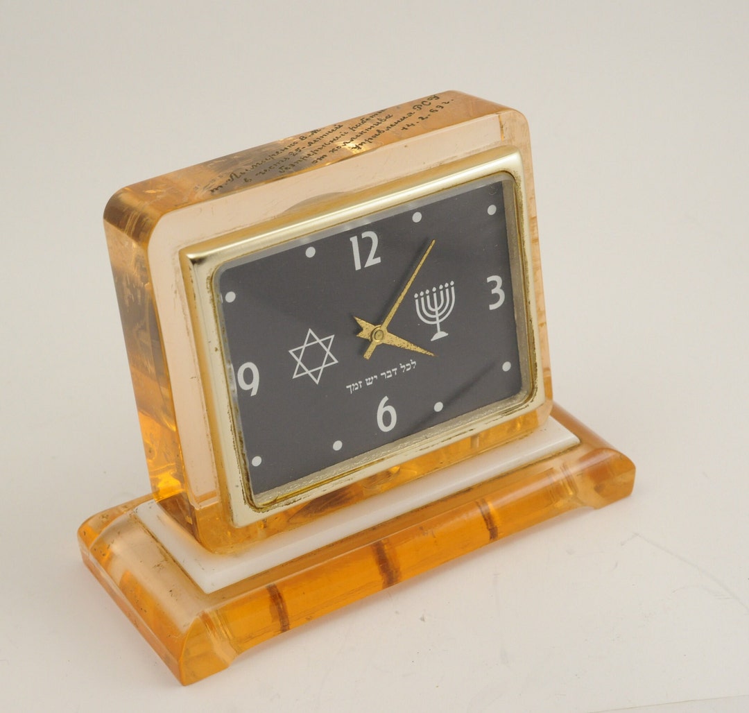 Vintage Table Clock MOLNIJA Jewish Dial Menorah Star of David ...