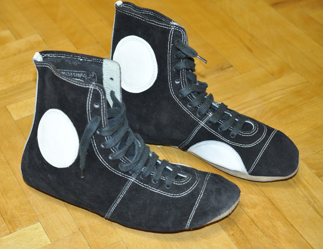 1970 Boxing Boots Black Suede Leather Wrestling Shoes Vintage Size 42 ...