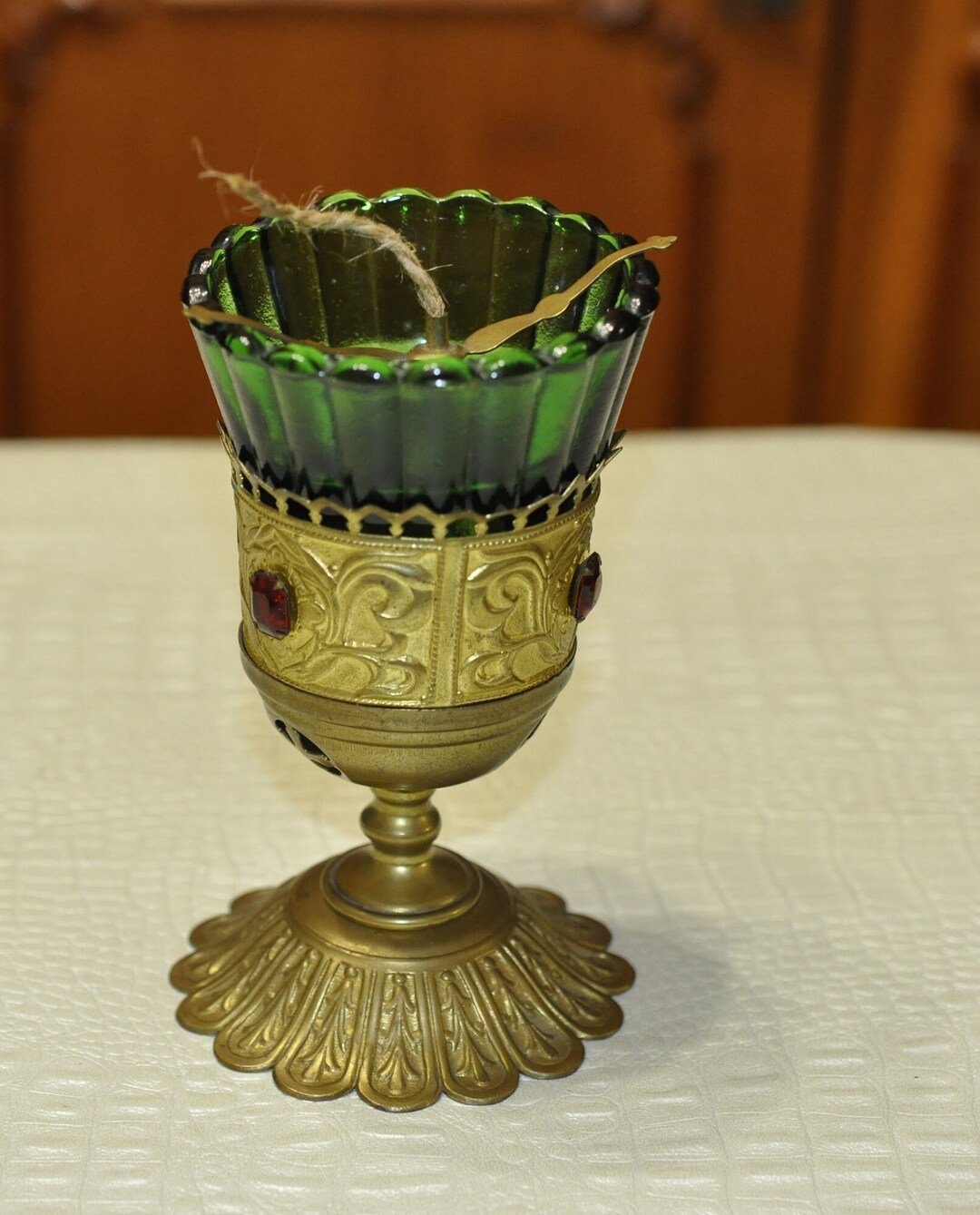 Vintage Russian Lamp for Icon Lampadka Orthodox Bronze With Green Glass ...