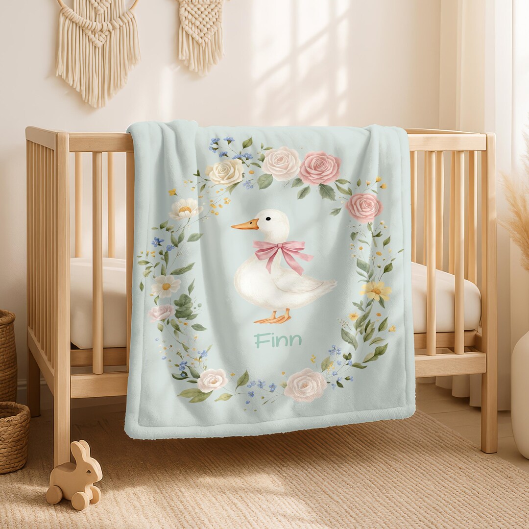 Custom Floral Goose Blanket,personalized Kids Name Blanket,baby Shower ...
