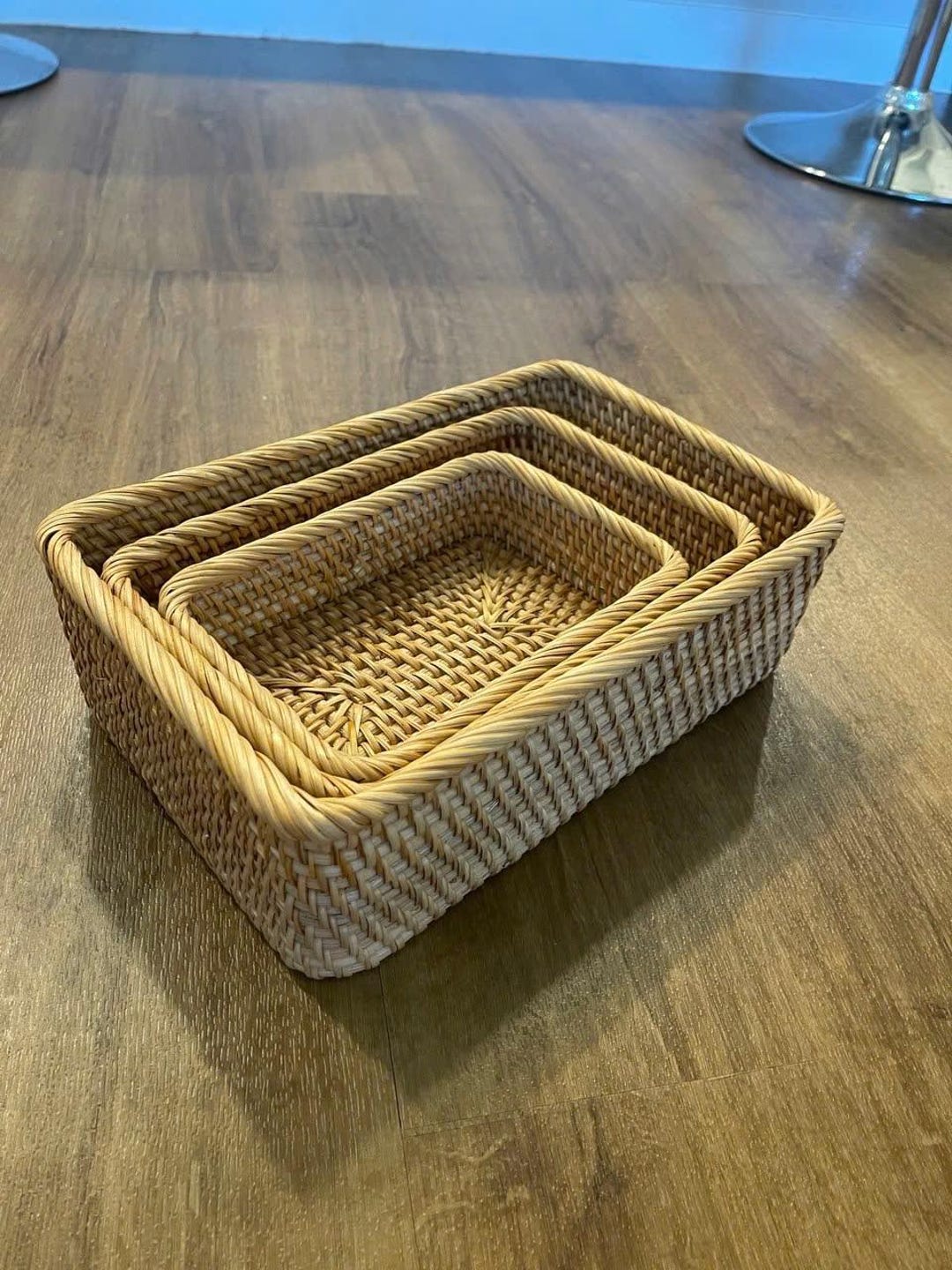 Handwoven Rattan Tray Set – Natural Wicker Basket Organizer | Rustic ...