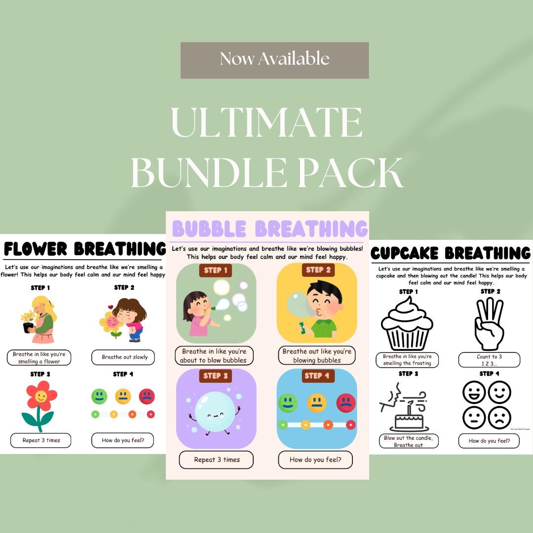 Breathing Worksheets Bundle for Kids | Thriving Minds Designs - Etsy