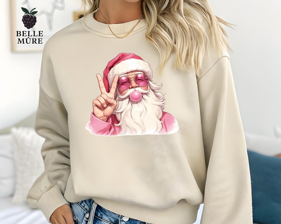 Christmas Bubble Gum Peace Sign Sweatshirt, Pink Santa Bubblegum Hoodie ...