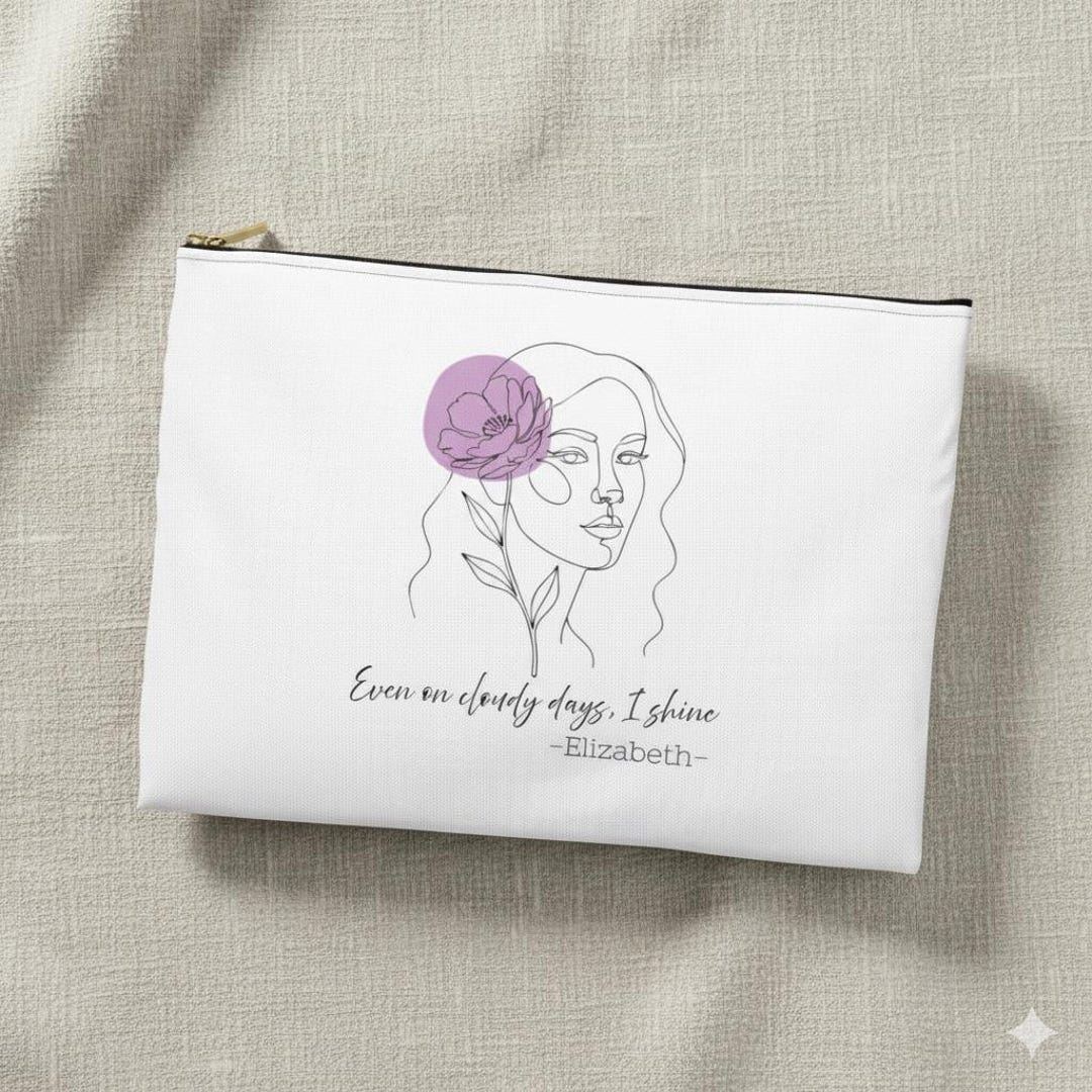 Personalized Makeup Bag Floral Design Line Art Inspirational Quote ...