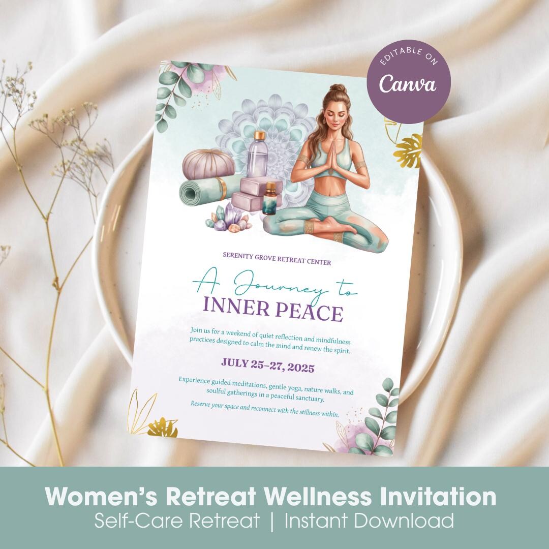 Wellness Retreat Invitation, Editable Canva Template (digital Download ...