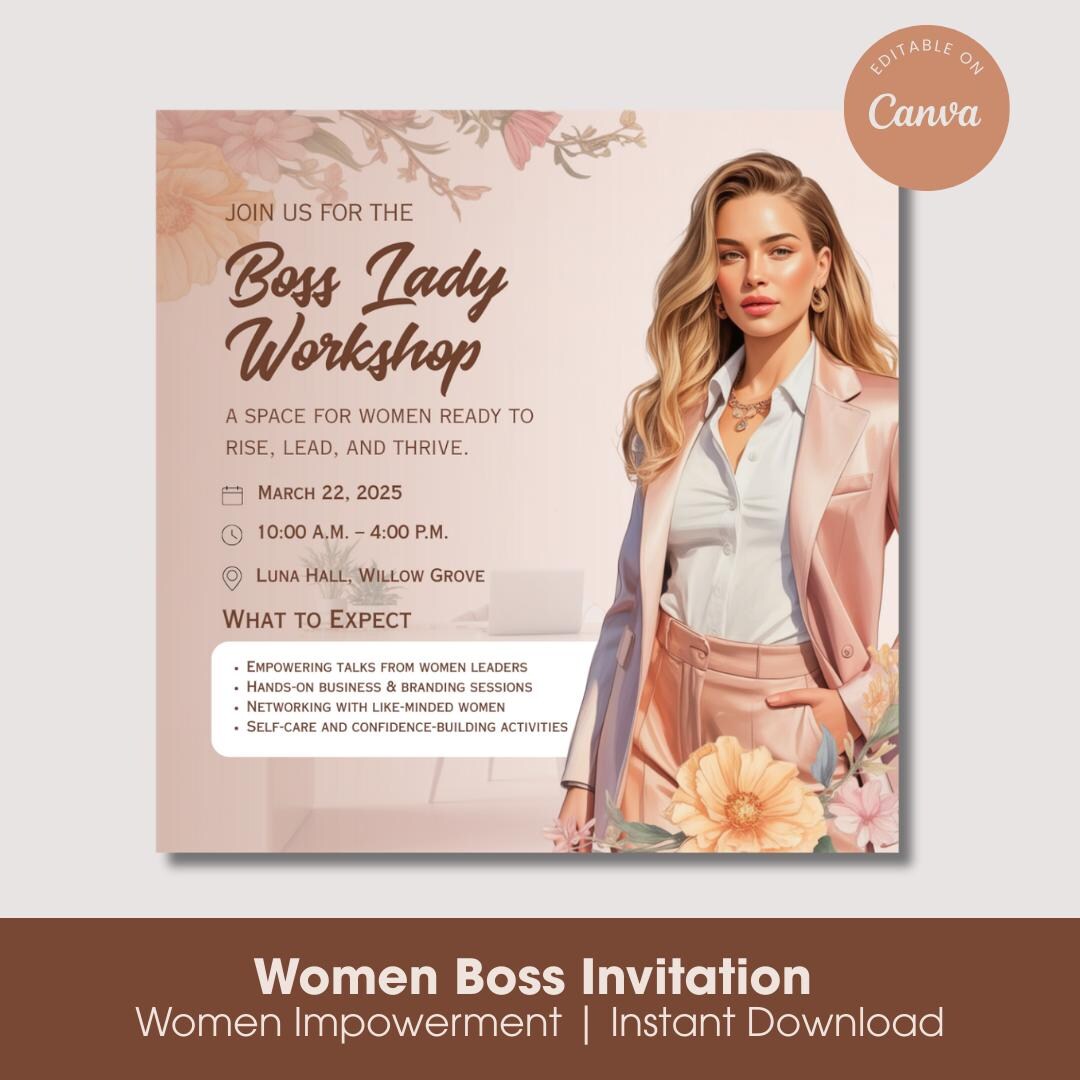 Boss Lady Workshop Invitation Template Canva Editable Digital Download ...