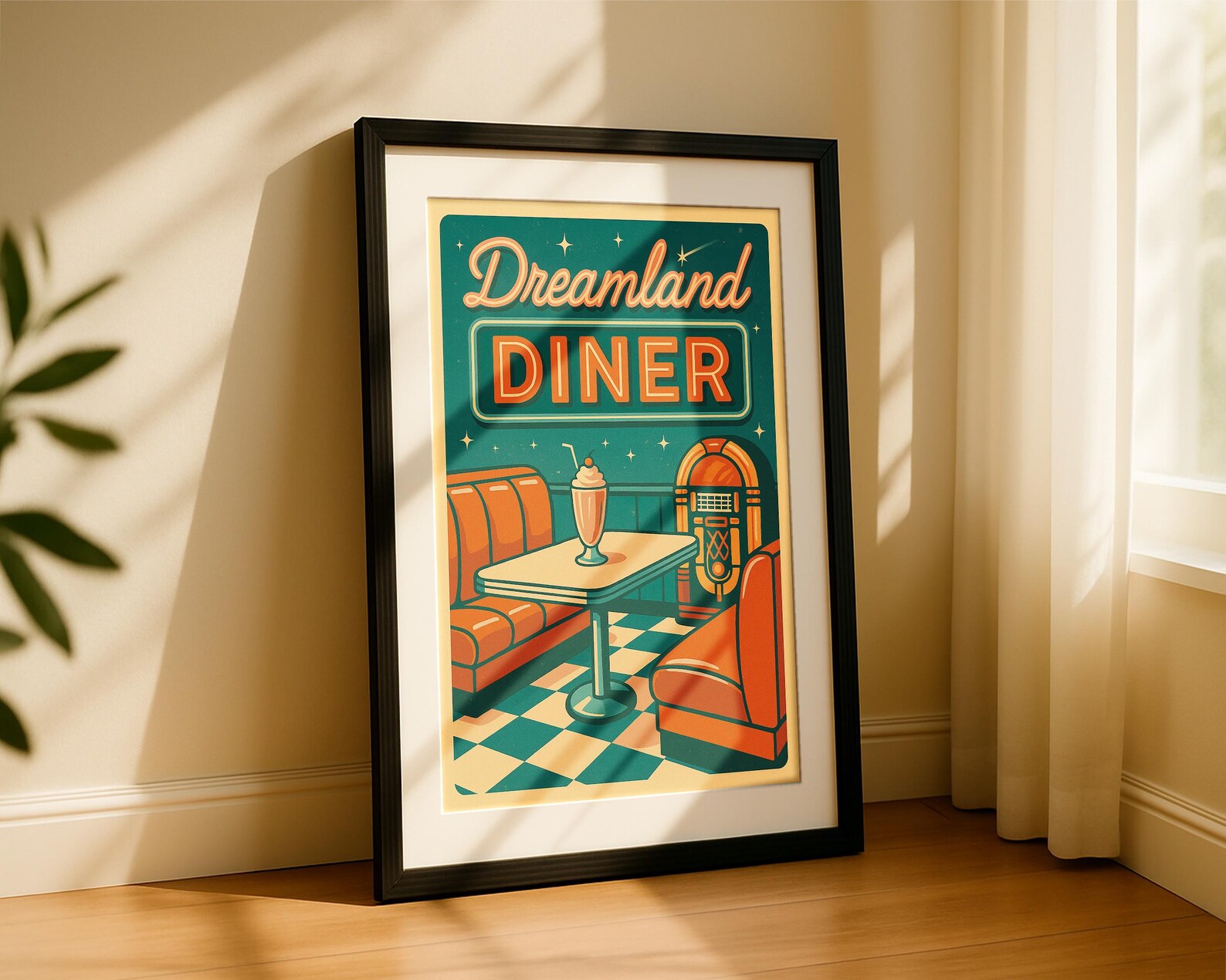 Retro Diner Wall Art – 50s Style Milkshake Bar Print With Jukebox ...