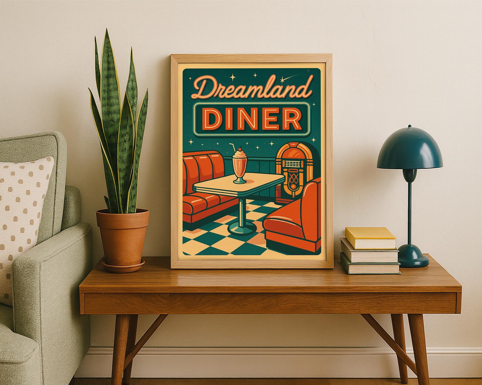 Retro Diner Wall Art – 50s Style Milkshake Bar Print With Jukebox ...